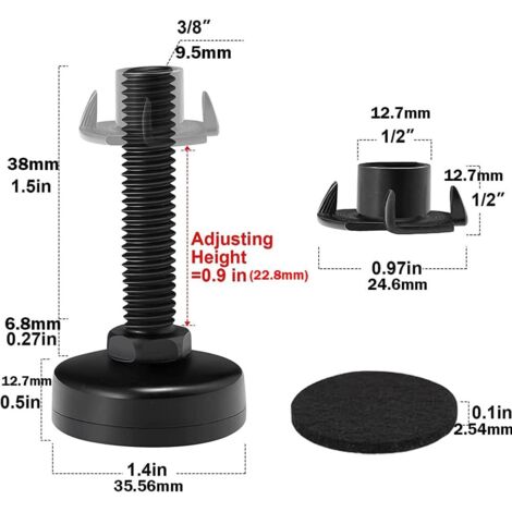 3/8"-16 Adjustable Feet for Resistant Leveling Feet, Height Adjustable ...
