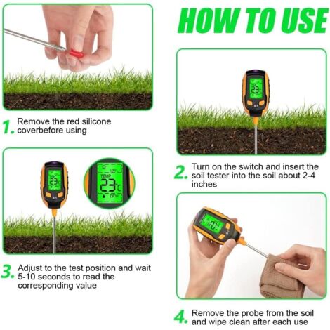 4 in 1 Soil Moisture Meter - Digital LCD Display - Plant Temperature ...