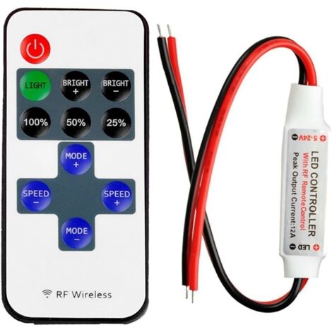 Monochrome LED Strip Controller with RF Wireless Remote Control 5-24V ...