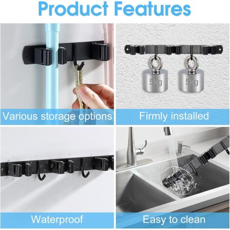 Wall Mounted Broom and Mop Holder - Heavy Duty Stainless Steel Rack ...