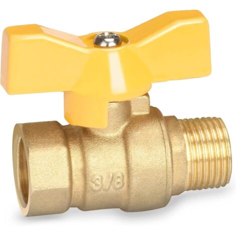3/8 inch Brass Ball Valve with Yellow Wing Handle - External Thread ...
