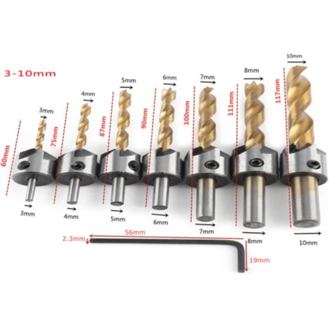 Chamfer Cutter, 5 Flutes Countersink Drill Bit with Hex Key Chamfering ...