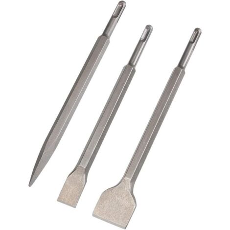 SDS Plus Chisels, Set of 3 (Large Chisel, Flat Chisel, Pointed Chisel ...