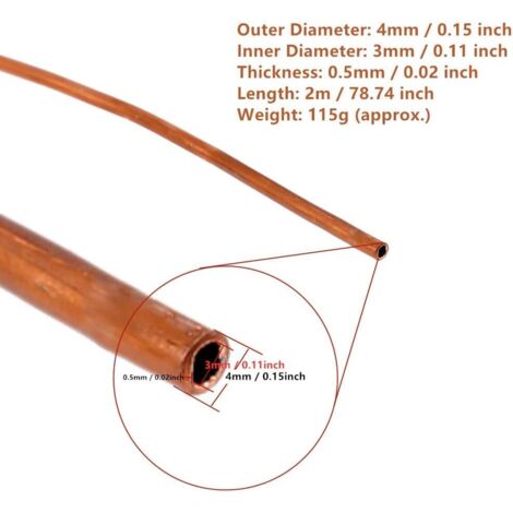 2M Soft Copper Tube Pipe Roll OD 4mm x ID 3mm for Refrigeration ...