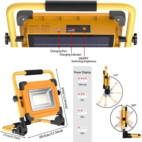 100W Solar Rechargeable LED Work Light, 120 LED Work Lamp, 12000mAH ...