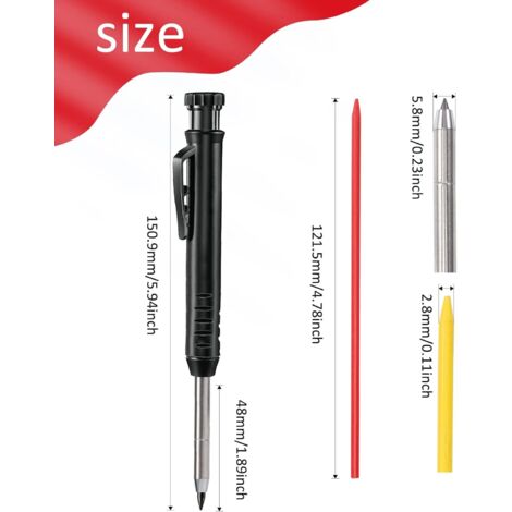 Solid Construction Pencil with Sharpener Deep Hole Carpenter Pencils ...