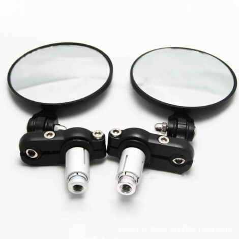 Black Round Motorcycle Rearview Side Mirror 7/8" 20mm Handle Bar End ...