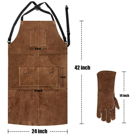 Welding Apron with 6 Pockets, Heat Resistant Flame Retardant Leather ...