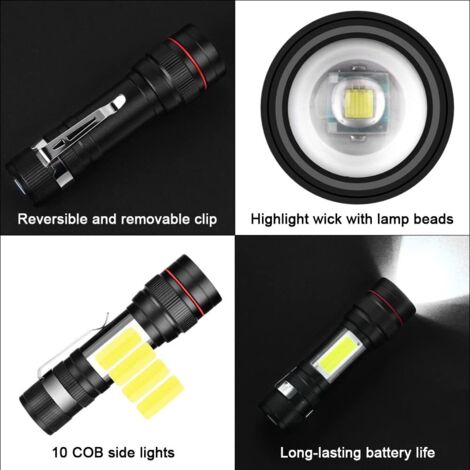 Rechargeable LED Flashlight, 3 Modes & Zoomable Flashlight, Portable ...