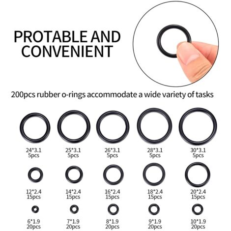 200 Pieces O-Rings, 15 Sizes Rubber O Ring for Plumbing Pipe Sealing ...