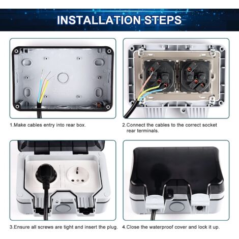 External socket, electrical, waterproof, wall socket with double switch ...