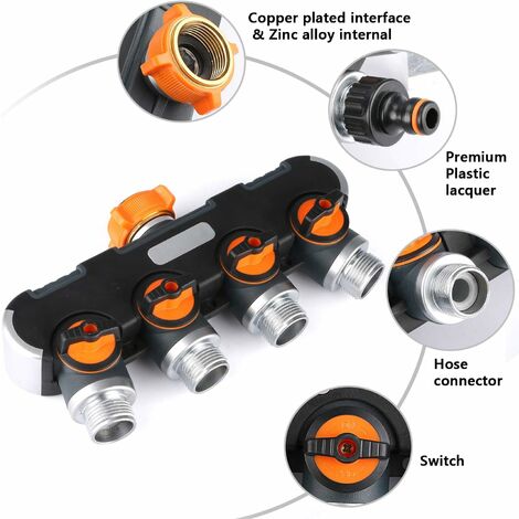 4 Way Distributor, Hose Splitter, Adjustable and Lockable Water Flow ...