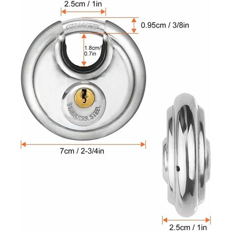Set of 4 Security Circular Padlocks, 70MM Round Stainless Steel ...