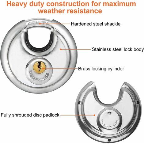 Set of 4 Security Circular Padlocks, 70MM Round Stainless Steel ...