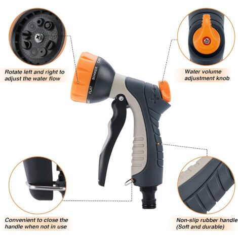Garden Hose Pipe Spray Gun - 9 Adjustable Patterns Water Hose Sprayer ...