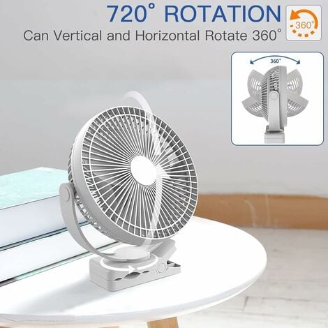 20CM 10000mAh Battery Powered Clip-on Fan, Portable USB Fan, 4 Speeds ...