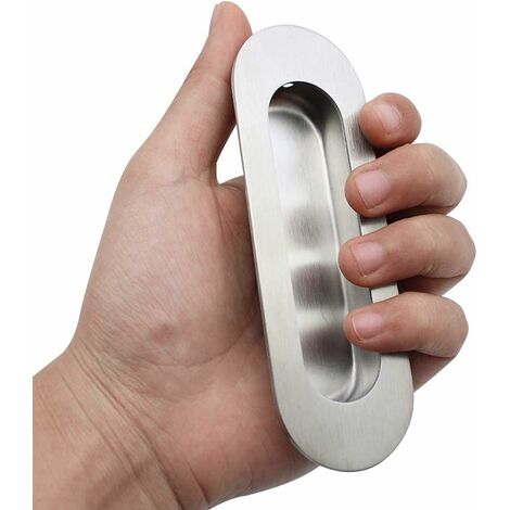 2 Pieces Brushed Stainless Steel Recessed Oval Oval Sliding Door ...