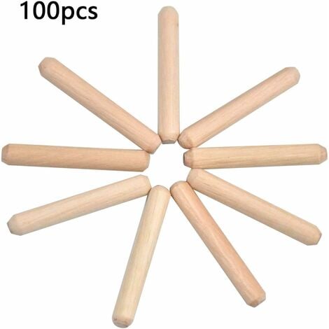 100 Pack Grooved Wooden Dowels Tapered Wooden Dowels Twill End Birch ...