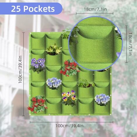 Hanging Planting Bags, 25 Pockets, Vertical Wall Mounted, Gardening ...