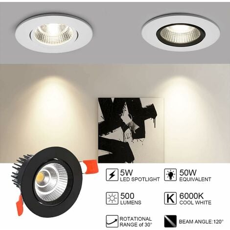 6 x LED Recessed Spotlights, 5W COB Recessed Ceiling Light, Cool White ...