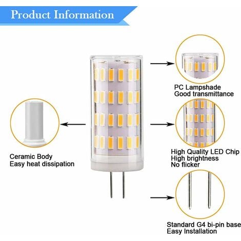 G4 Led 12v 4w Light Bulb, AC/DC 12V Lighting Bulbs Equivalent to 30W Halogen, 400LM, Warm White ...