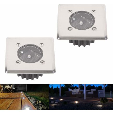 Set of 2 Solar LED Recessed Ground Spotlights - Square - 8.5 x 8.5 cm ...