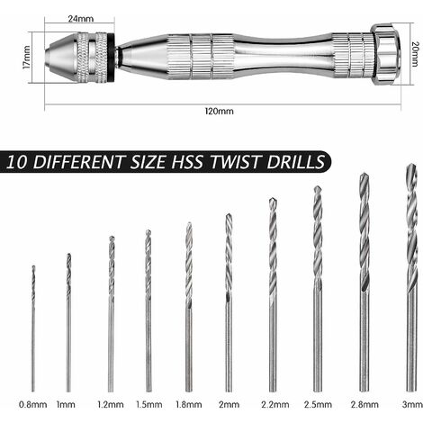 Mini Hand Drill with 10 Micro Twist Drill Bits 0.8mm-3.0mm Twist Drill ...