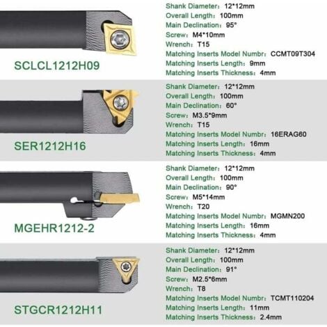 CSPARKV 21Pcs 12mm Porte-Outil De Tournage Tournage en Carbure en carbone avec clés pour Outil ...