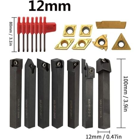 CSPARKV 21Pcs 12mm Porte-Outil De Tournage Tournage en Carbure en carbone avec clés pour Outil ...