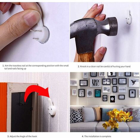 43pcs Accroche Tableau Sans Percer Blanc Fixation Murale Sans Percer ...