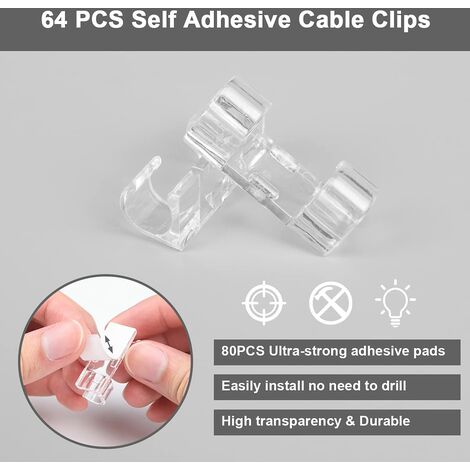 60PCS Clips Câble Adhésives, Gestion de Câble Support Clips Rangement de Câble Fixation Auto ...