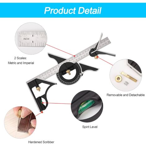 Équerre Combinée en Métal Règle de Menuiserie Multifonction Règle d ...