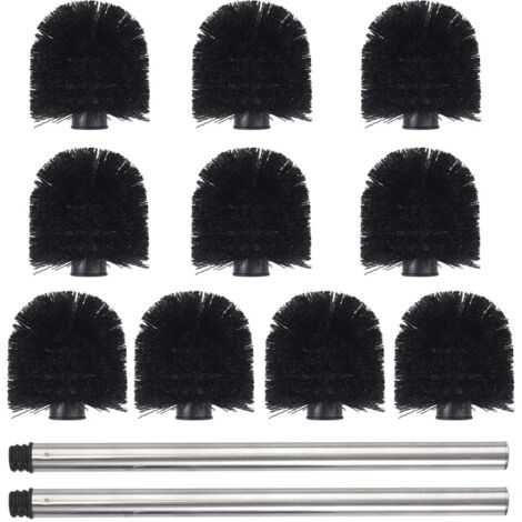 CSPARKV Brosse WC Classique 12 Pièces, Manche en Acier Inoxydable, Tête de Brosse Noire 8CM