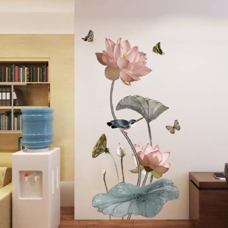 CSPARKV (60×90×0.2cm)Design Sticker mural XXL Motif lotus rose et feuilles de lotus