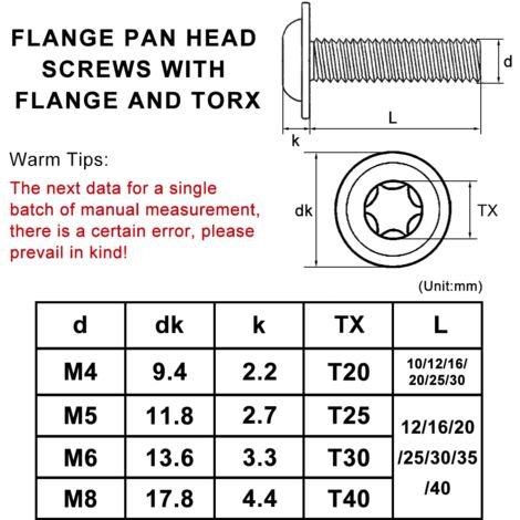 CSPARKV 20 Pièces Vis à Tête Bombée Avec Collerette M6x20mm Vis Torx ...