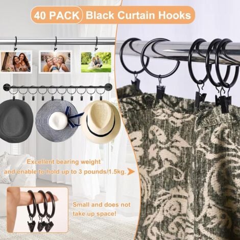 CSPARKV 40 Pièces Anneaux Rideaux, Robuste Pince a Rideaux Anneaux Rideaux avec Pince ...