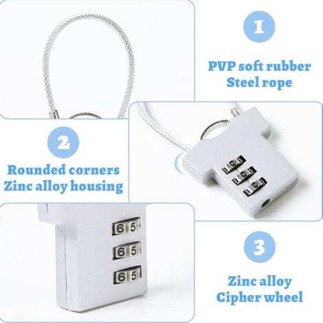 CSPARKV Cadenas Code 3 Chiffres 4 Pièces Cadenas Valise Avion Petit Cadenas Code Cadenas Code ...