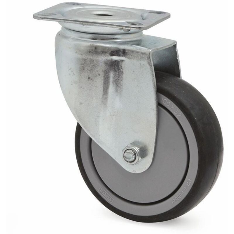 RUEDA GIRATORIA AGILA+ ARO DE GOMA Ø100 PLÁSTICO ZINCADO ARO DE GOMA POLIPROPILENO, ANTIHUELLA Y ...