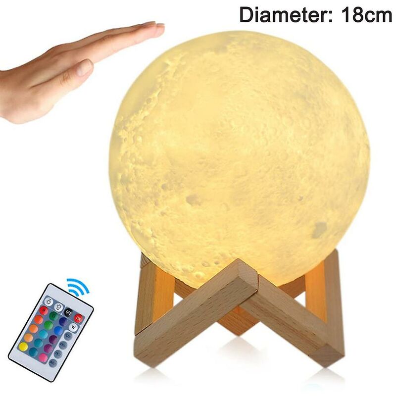 Led Moon Lamp 3d Moon Lamp 16 Color Dimmable avec télécommande, 18cm