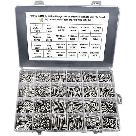 Vis 860pcs m2 m3 m4 m5 hexagone douille jeu de vis en acier inoxydable plat rond tête de tête ...