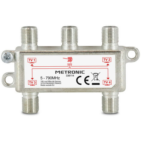 Répartiteur TV 4 sorties à fiche F blindé métal