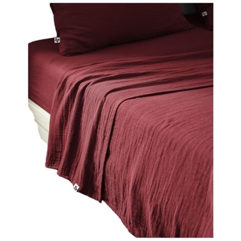 Drap plat double gaze de coton Gaia 240 x 300 cm Bordeaux