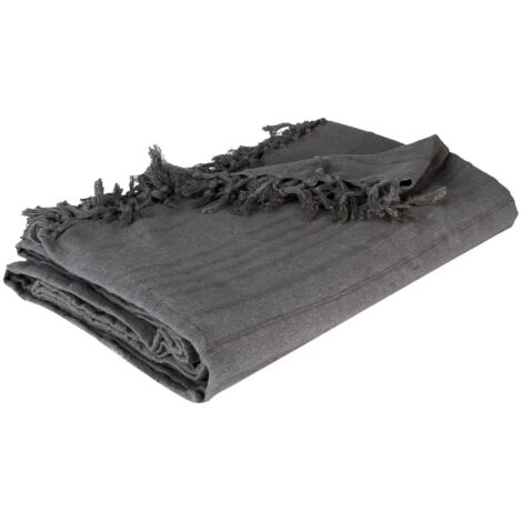 Plaid ou jete de canape coton 160 x 220 cm raye Gris