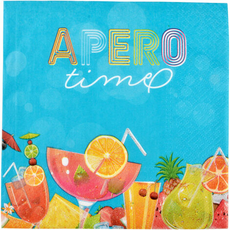 Lot de 20 serviettes en papier apero time 33 cm