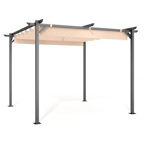 3Mx3M Outdoor Retractable Pergola with Canopy Patio Metal Shelter for ...