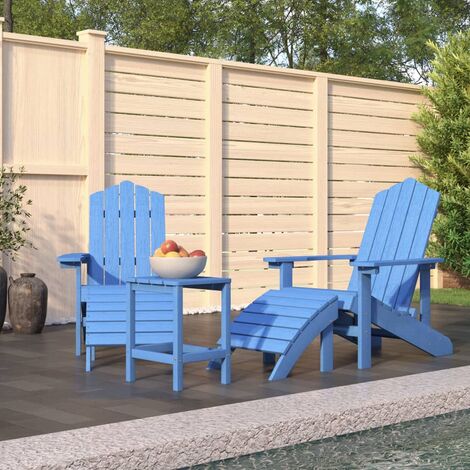 SKM Chaises de jardin Adirondack repose-pied table PEHD Bleu aqua