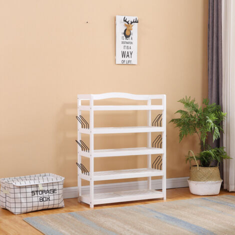 FURNITURE HMD White Solid Pine Shoes Storage Cabinet,Footwear Rack,5 ...