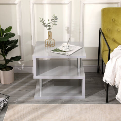 FURNITURE HMD High Gloss Grey Side Table With LED Lights SmallS Shaped ...