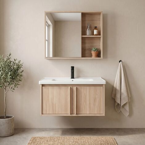 Meuble de salle de bains avec lavabo Rea Gama T25023 Bxm beige 80cm ...