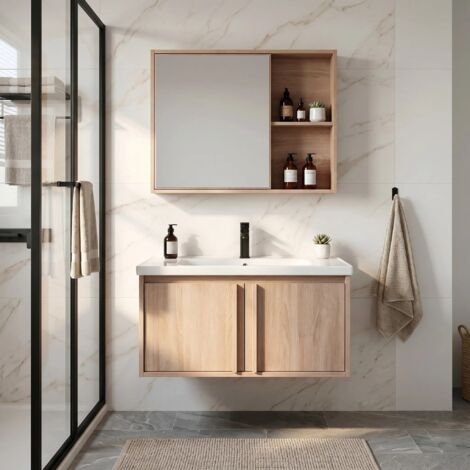 Meuble de salle de bains avec lavabo Rea Gama T25023 Bxm beige 80cm ...
